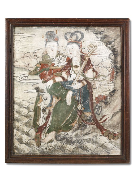 Bonhams : A fresco panel with Female Deities Ming Dynasty
