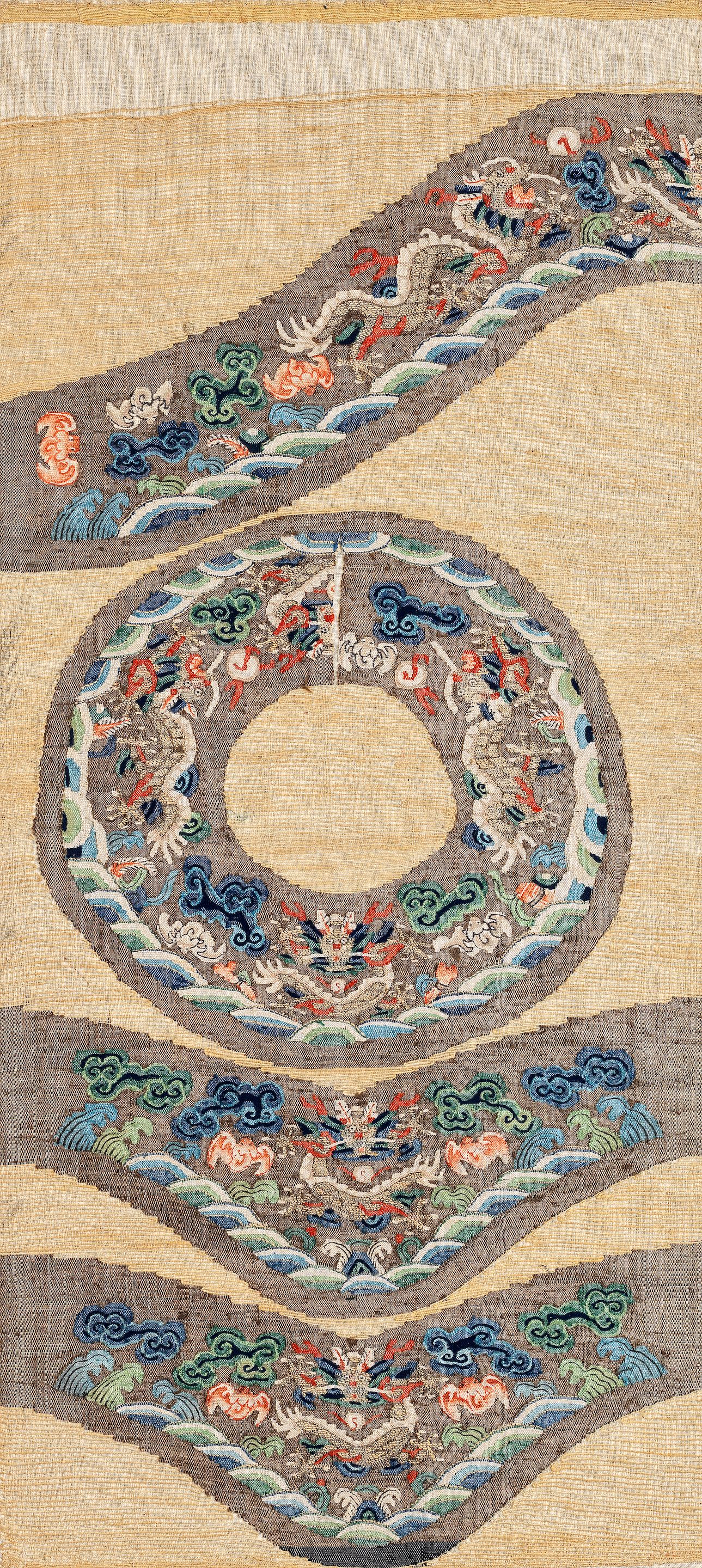 Bonhams : A set of uncut kesi dragon robe trimmings 19th century