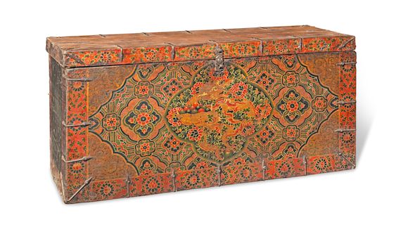 Bonhams : A painted and lacquered wood 'dragon' storage chest Tibet ...