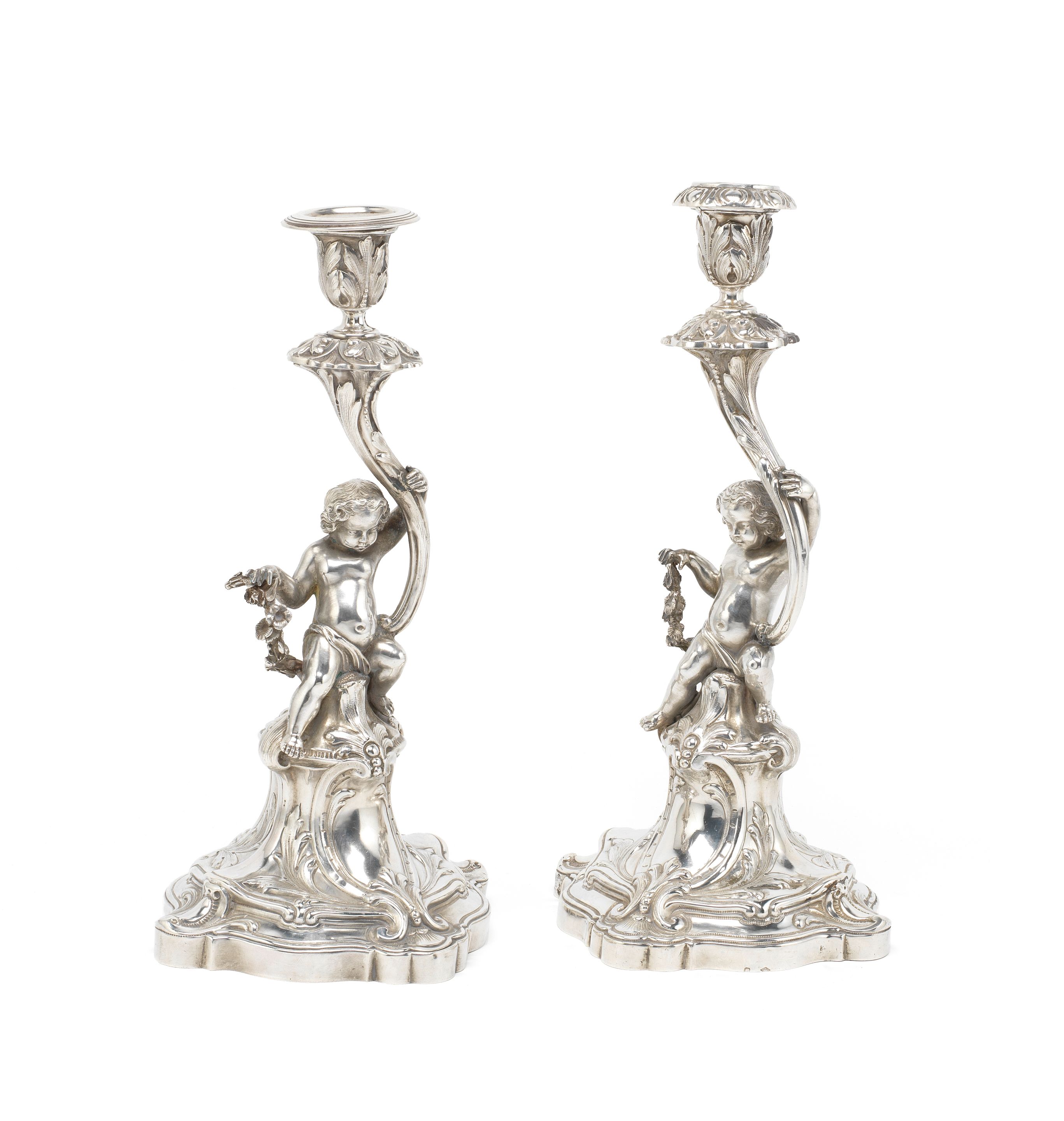 Bonhams : A pair of 19th century French silver candlesticks Alphonse ...
