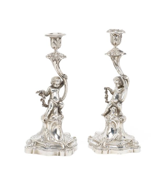 Bonhams : A pair of 19th century French silver candlesticks Alphonse ...