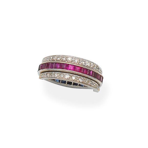 Bonhams : Sapphire, ruby and diamond 'Night and Day' ring