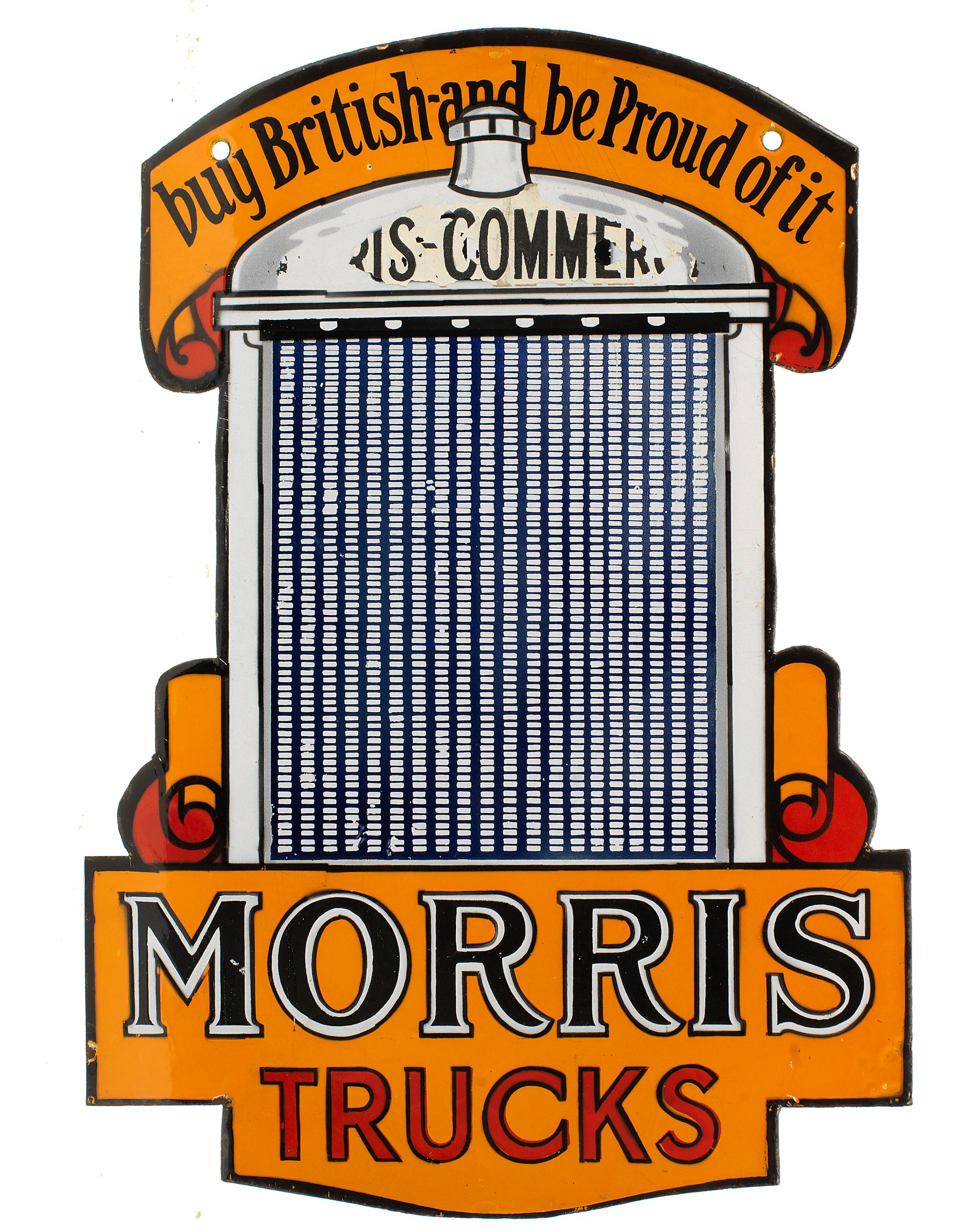 Bonhams Cars : A 'Morris Trucks' double-sided shaped enamel sign, 1930s,