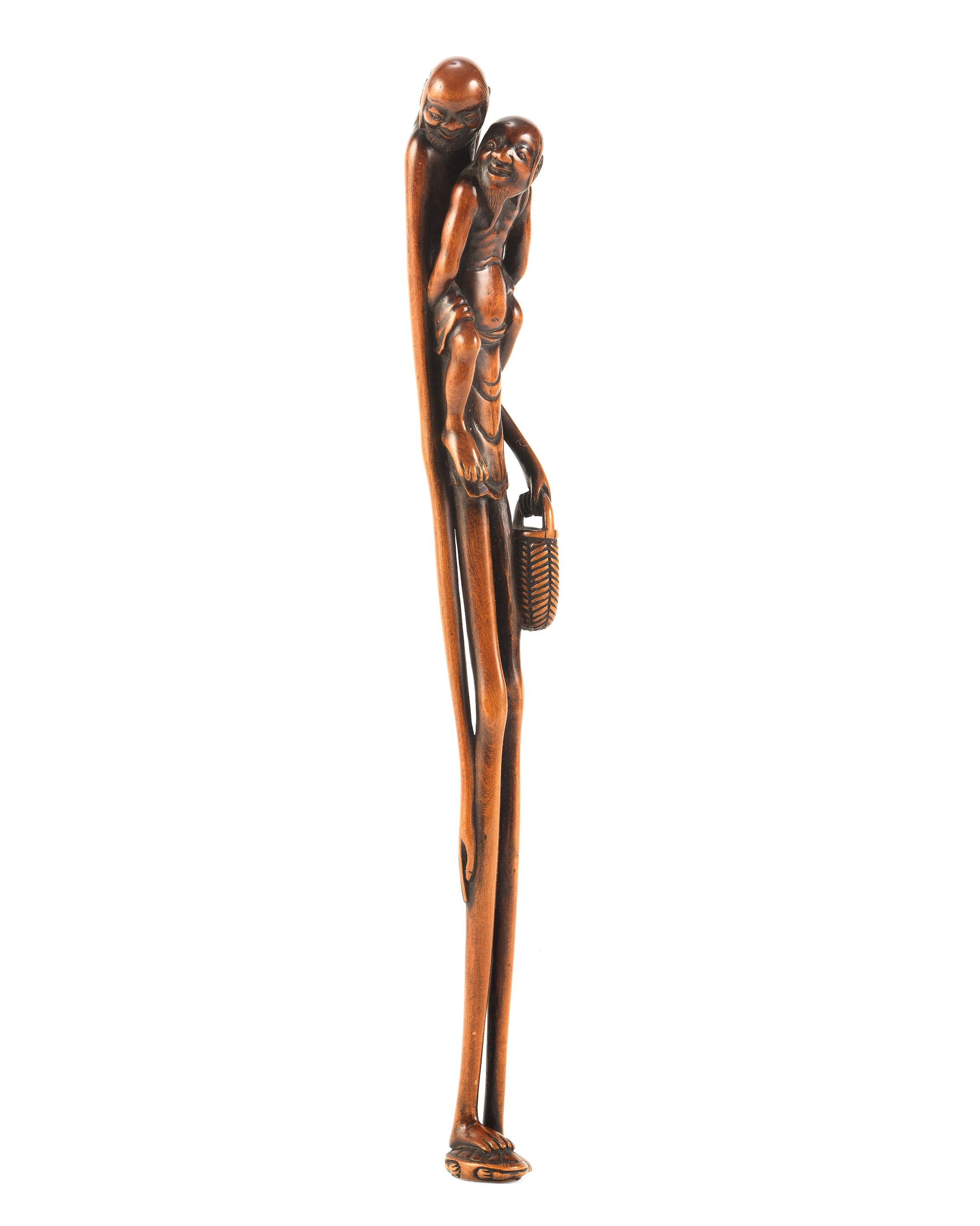 Bonhams : A tall wood sashi netsuke of Ashinaga and Tenaga Edo period ...