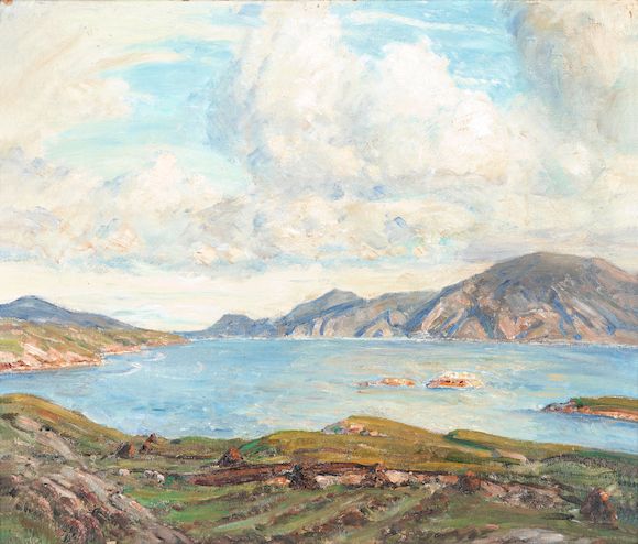 Bonhams : Herbert F. Royle (British, 1870-1958) Loch view, possibly Harris