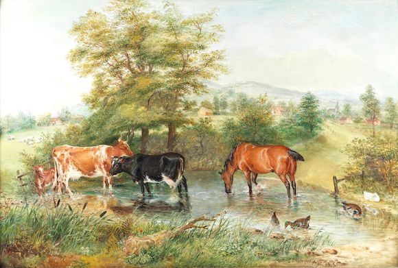 Bonhams : Edwin Frederick Holt (British, 1830-1912) Watering horses and ...