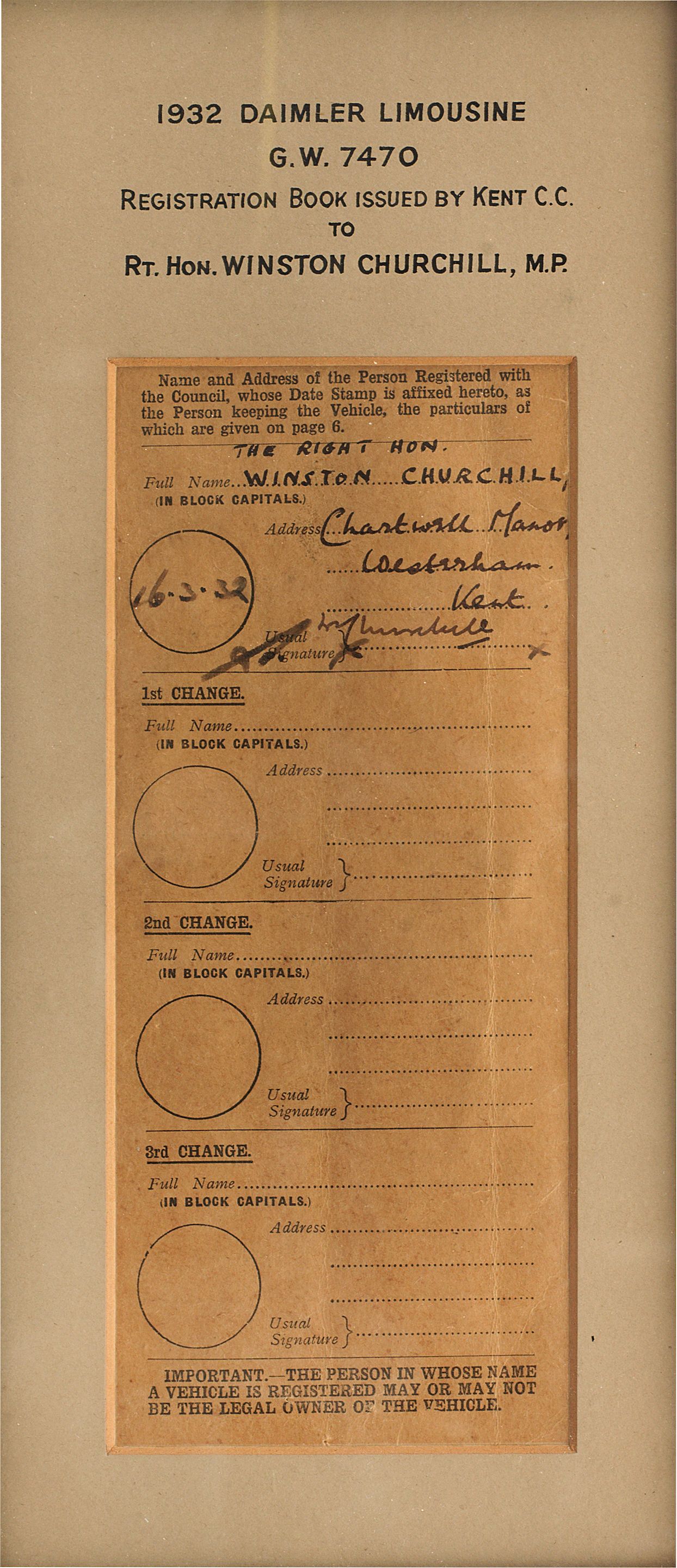 Bonhams Cars : The Right Hon. Winston Churchill M.P.'s signed vehicle ...