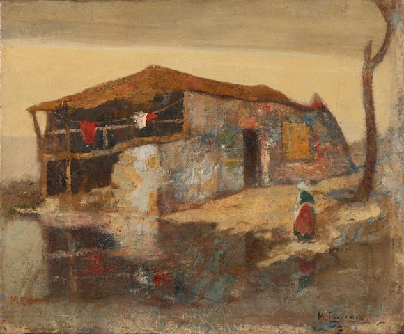 Bonhams : Michalis Economou (Greek, 1888-1933) Houses in Bretagne 38.5 ...