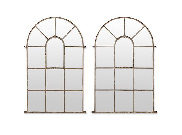 Bonhams : A pair of large 19th century arched wrought iron window ...