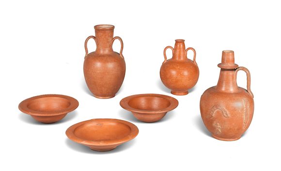 Bonhams : Five Roman red-slip ware pottery vessels and a Roman red ...