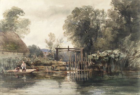 Bonhams : David Hall McKewan (British, 1816-1875) Two figures in a boat ...