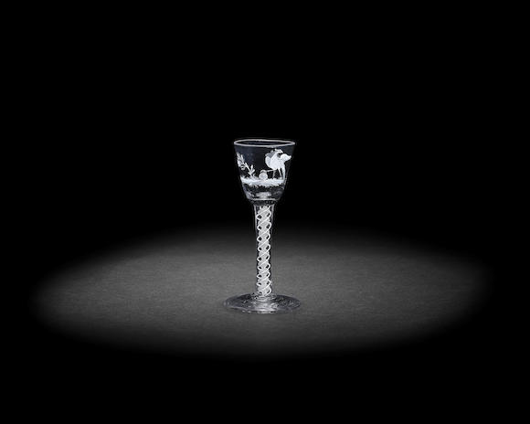 Bonhams A Fine Beilby Enamelled Opaque Twist Wine Glass Circa 1765