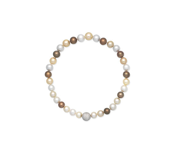 Bonhams Cultured Pearl And Diamond Necklace