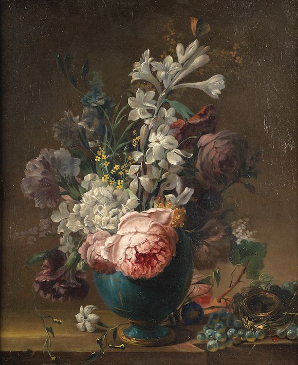 Bonhams : French School, 18th Century Roses, chrysanthemums and other ...