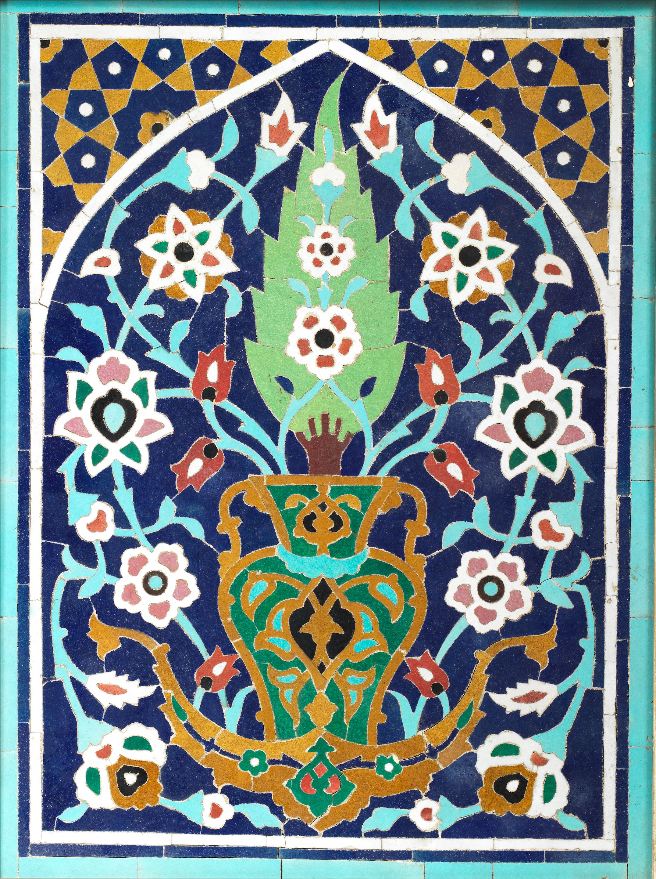 Bonhams : A Safavid style pottery tile mosaic Iran, 20th Century