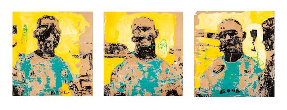 Bonhams : Armand Boua (Ivorian, born 1978) A triptych 74 x 70cm (29 1/8 ...