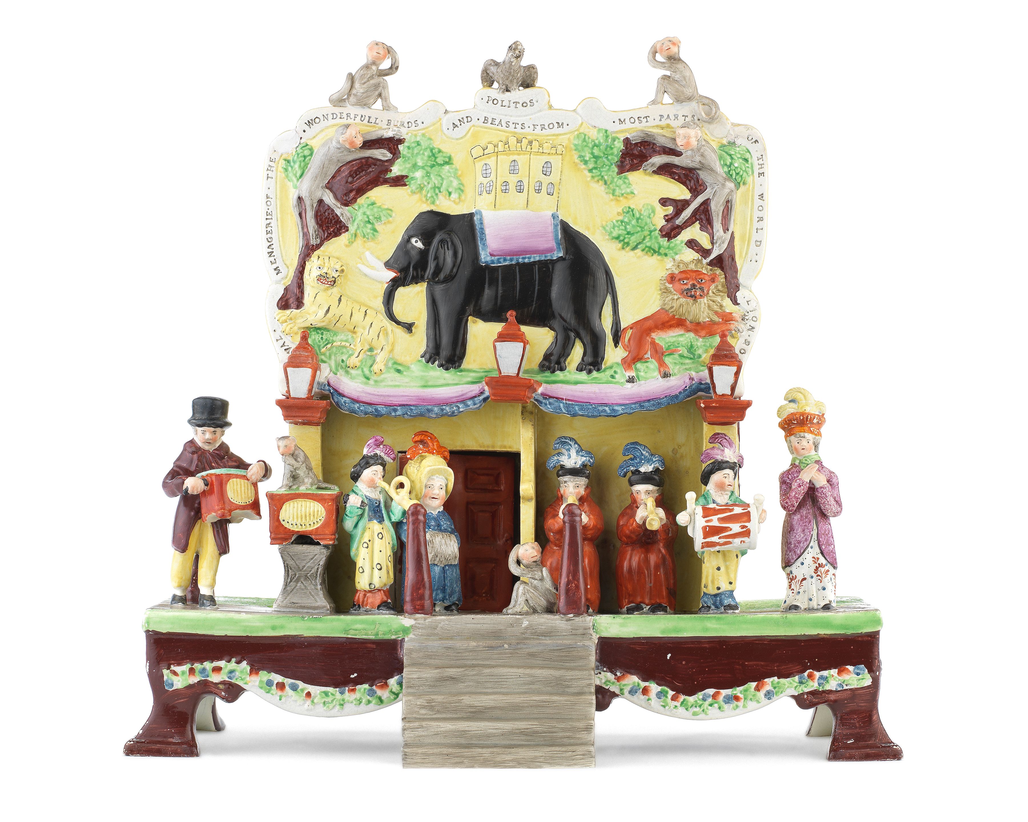 Bonhams : A rare Staffordshire Table-base group of 'Polito's Menagerie ...
