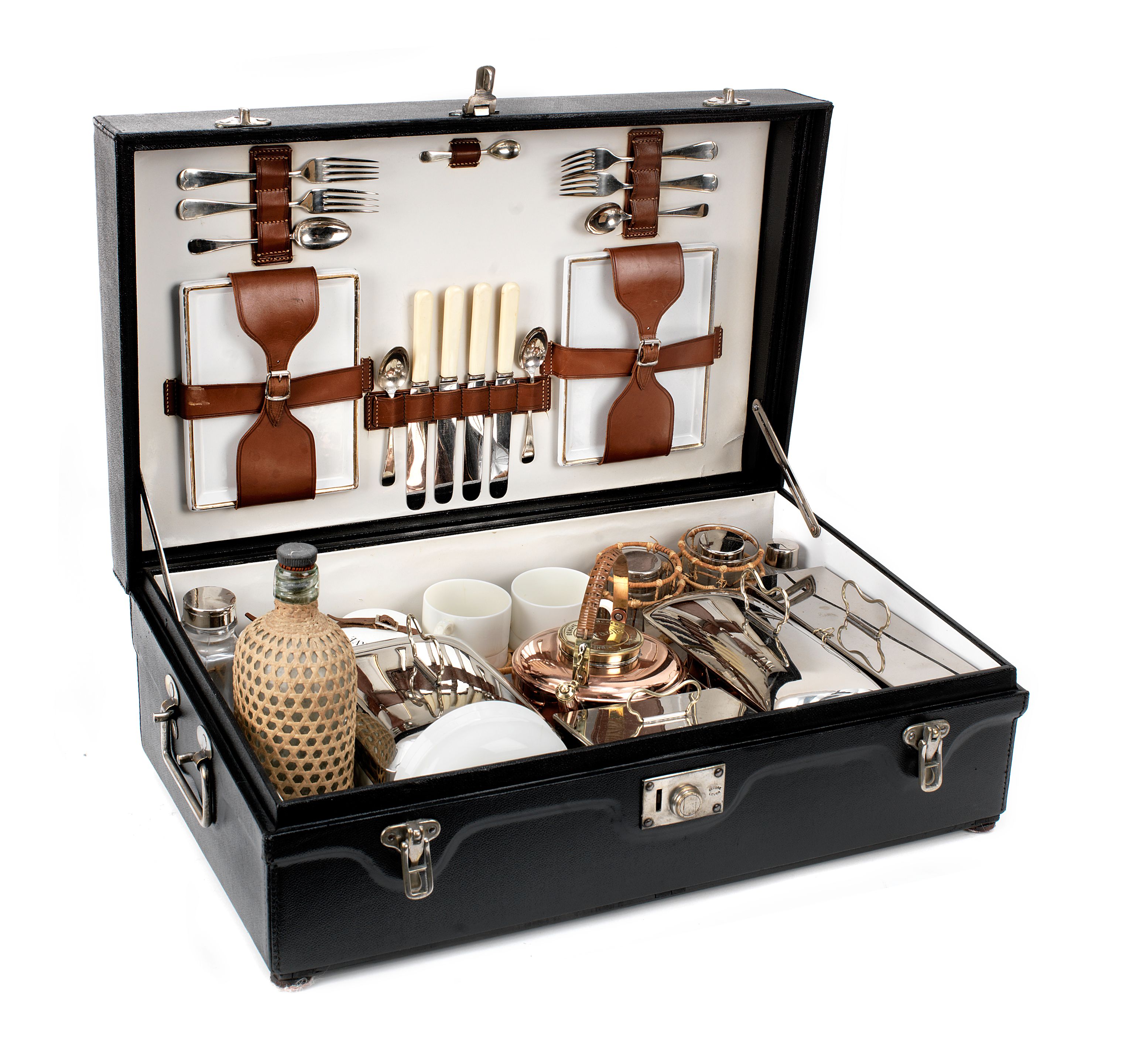 Bonhams Cars : A cased 'Coracle' picnic set for four persons, by G W ...