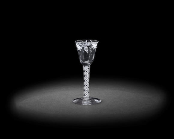 Bonhams A Beilby Enamelled Opaque Twist Wine Glass Circa 1765