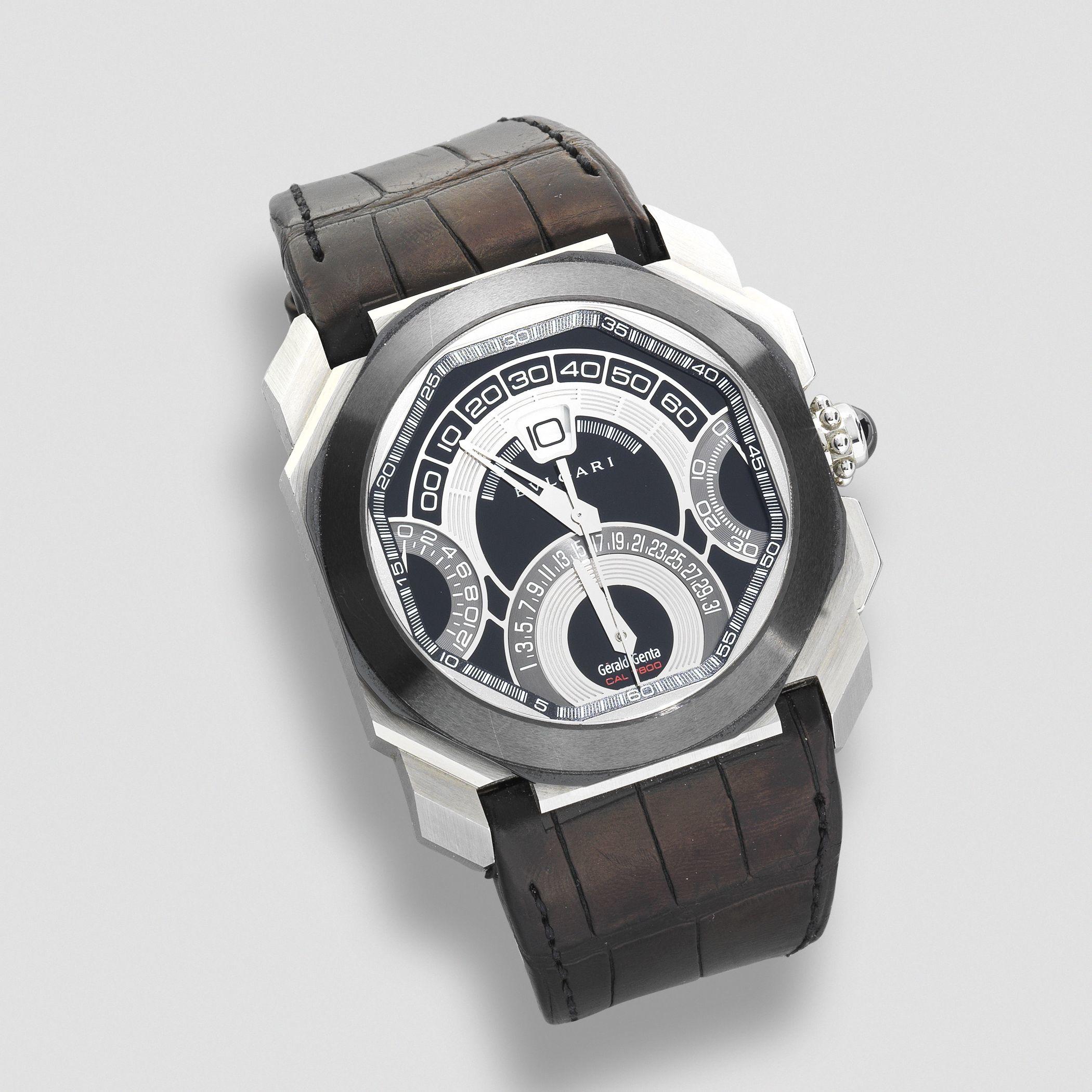 Bonhams : Gerald Genta for Bulgari. A stainless steel automatic calendar chronograph wristwatch ...