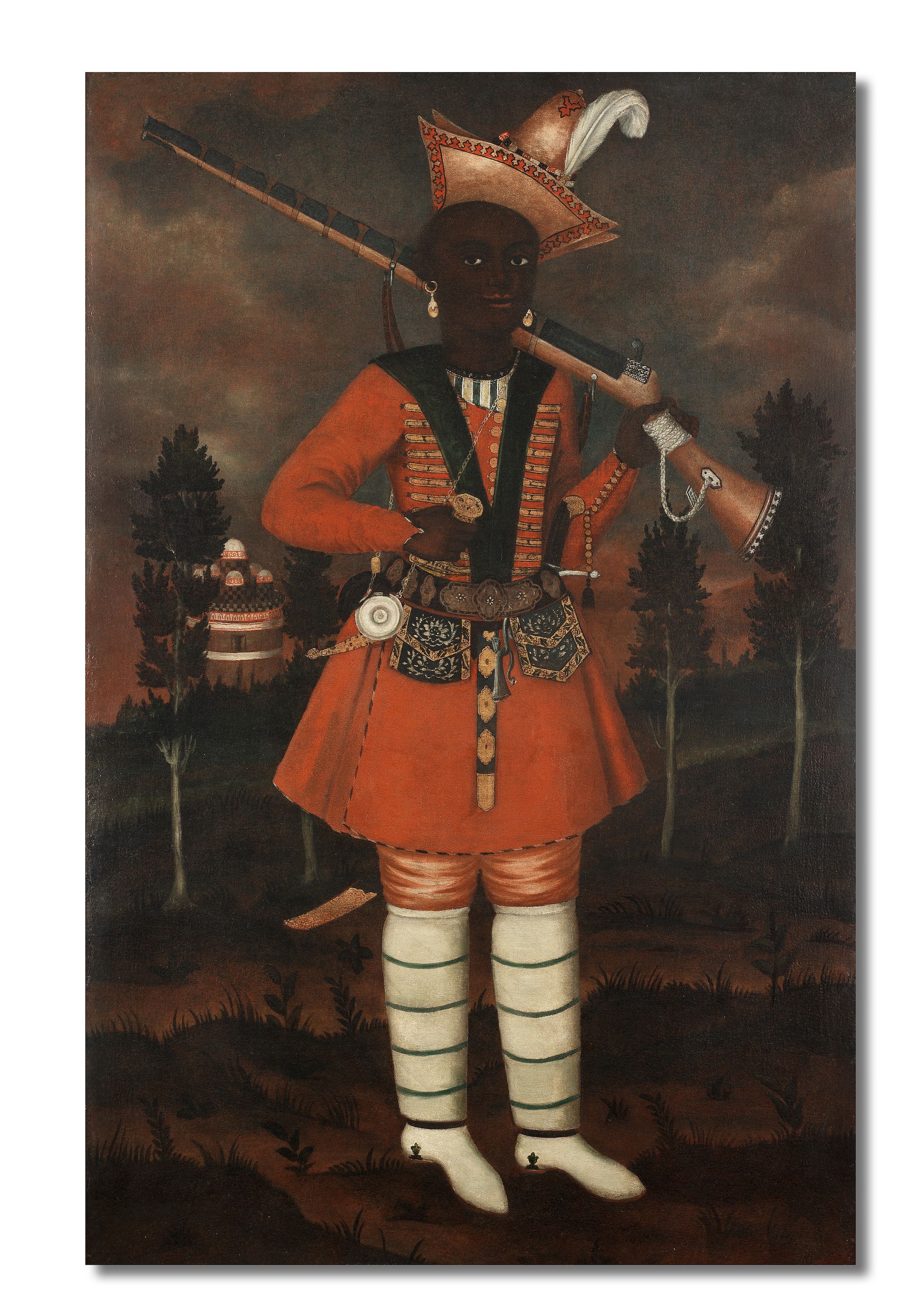 Bonhams : A rare Safavid oil painting of an African soldier Persia ...