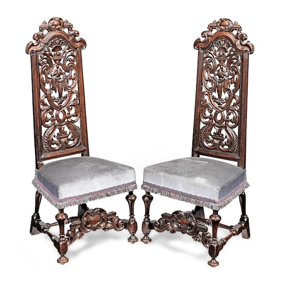 Bonhams : A pair of late 17th century walnut high-back chairs, Anglo ...
