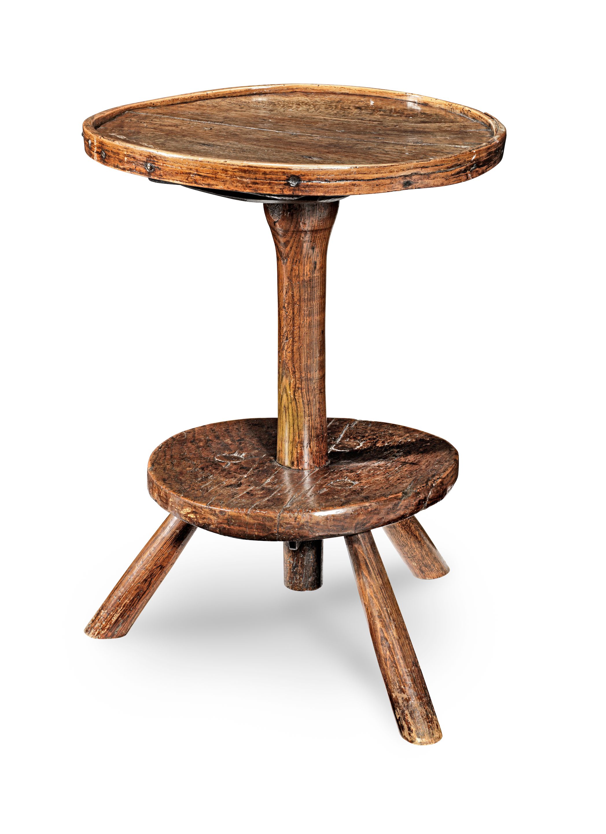 Bonhams : A George II oak, elm and ash primitive two-tier cricket table ...