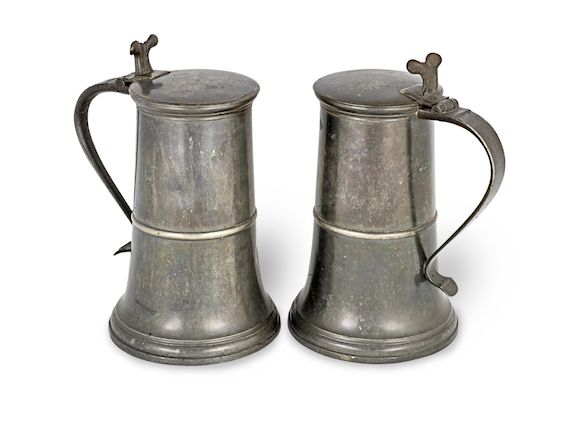 Bonhams : A good pair of George II pewter London-made tall flat-lid ...