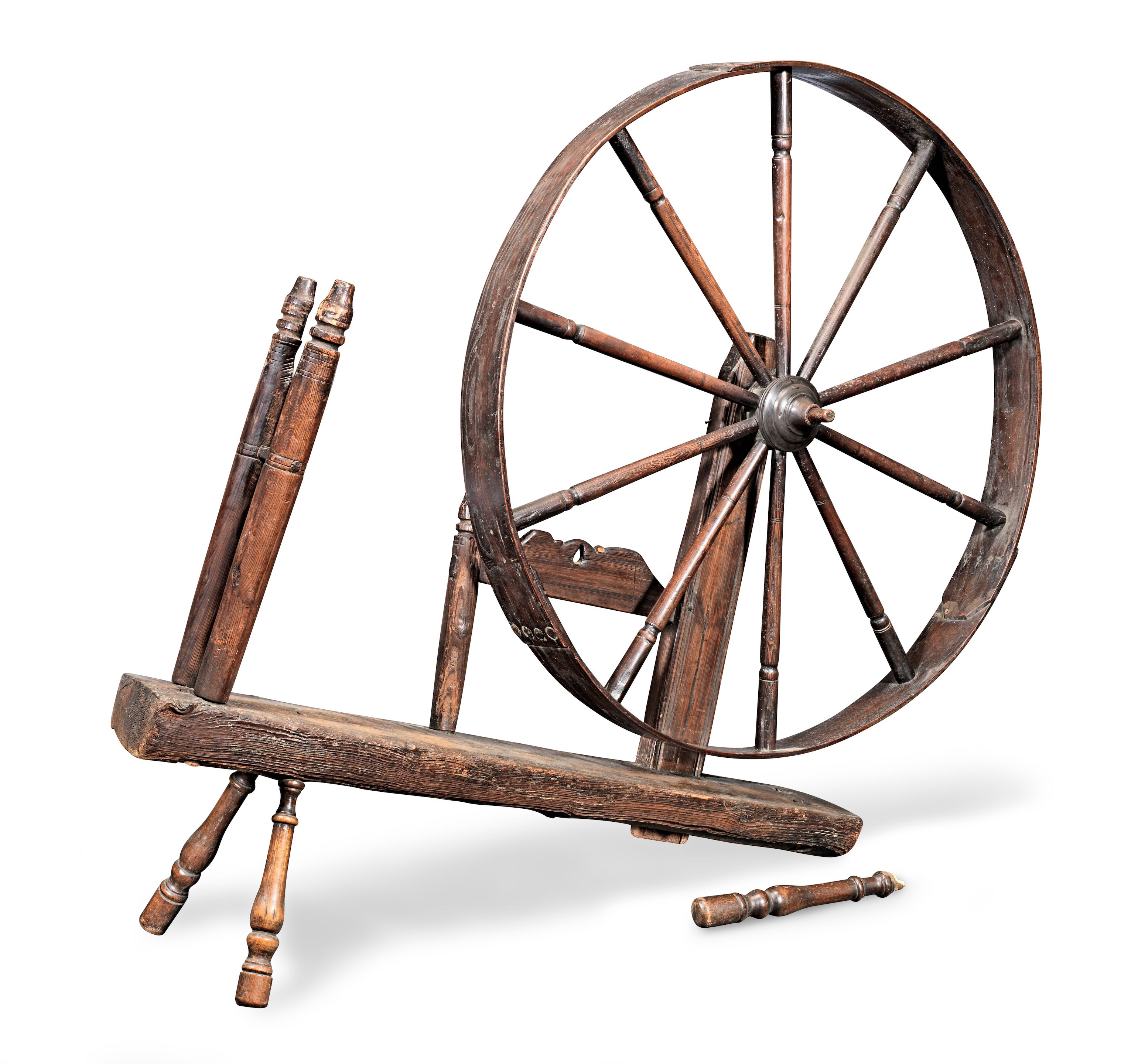 Bonhams : A 19th century ash and beech 'pern' spinning wheel, Welsh