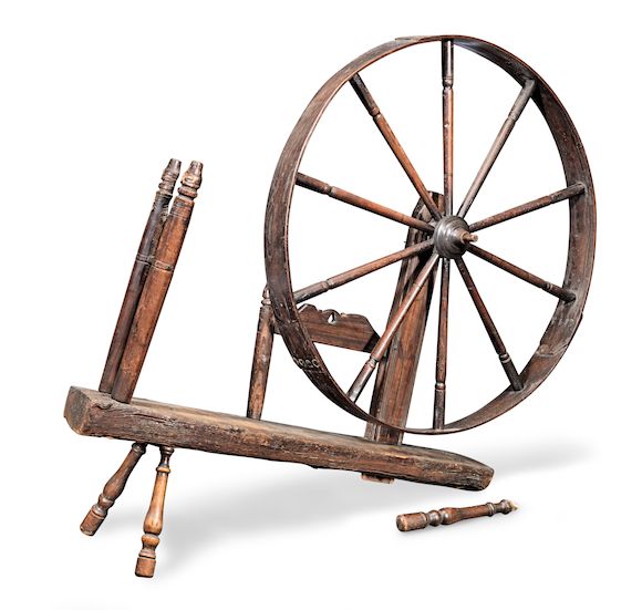 Bonhams : A 19th century ash and beech 'pern' spinning wheel, Welsh