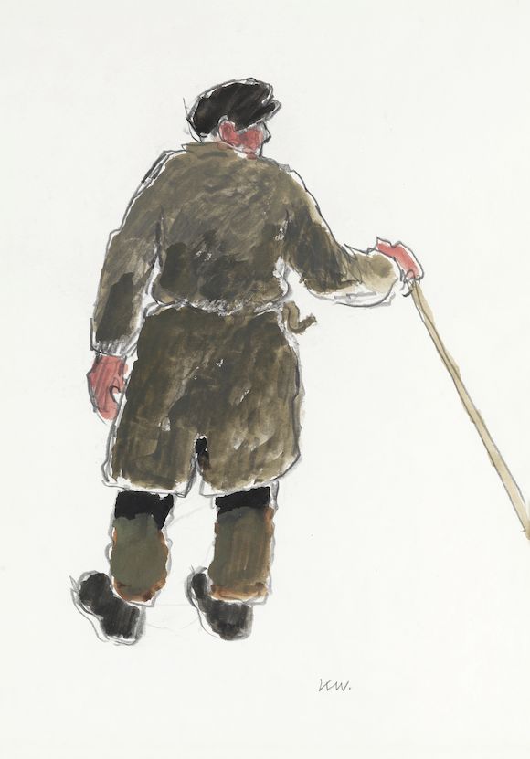 Bonhams : Sir Kyffin Williams R.A. (British, 1918-2006) Shepherd with a ...