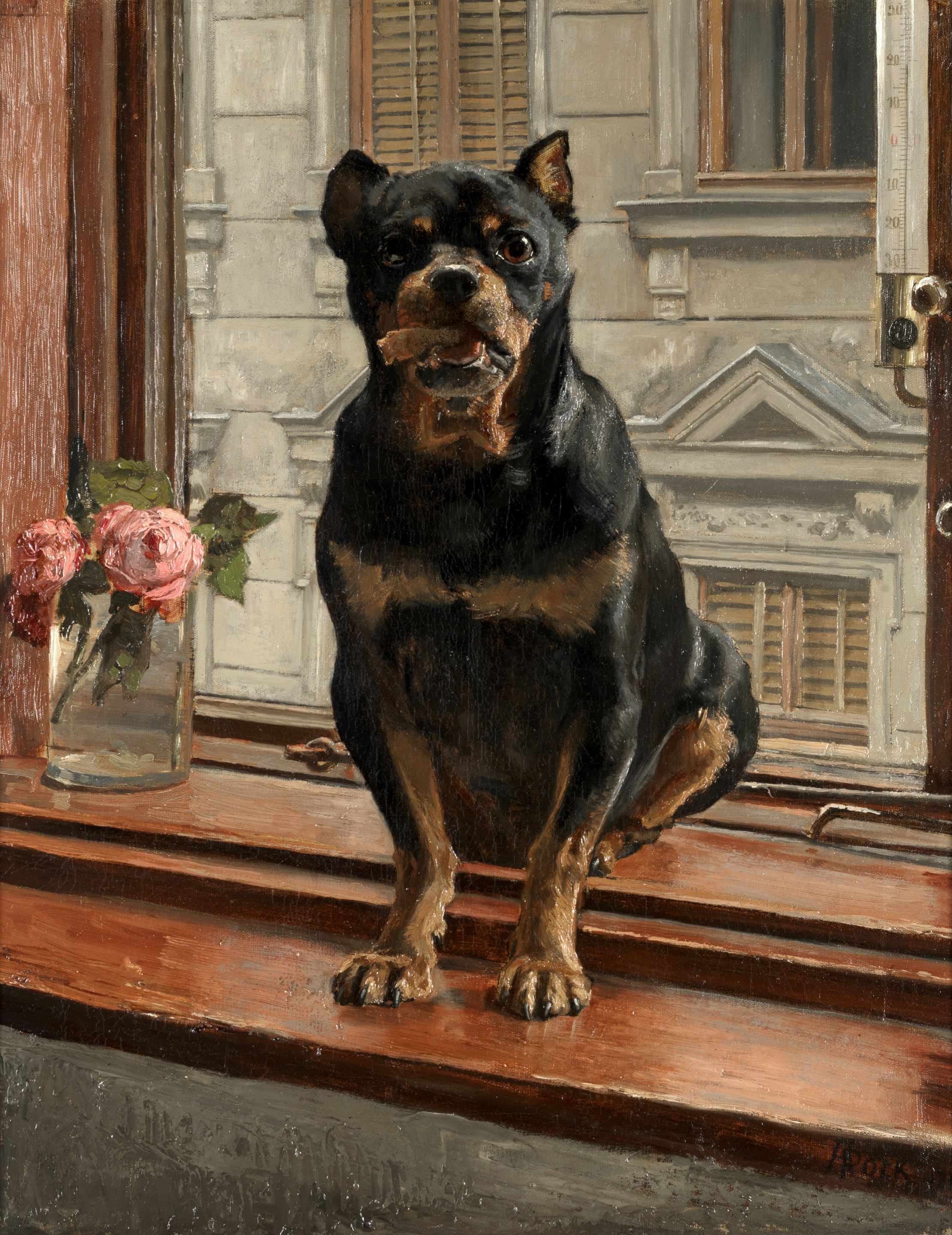 Bonhams : Alexander Pock (Austrian, 1871-1950) Rottweiler on a windowsill
