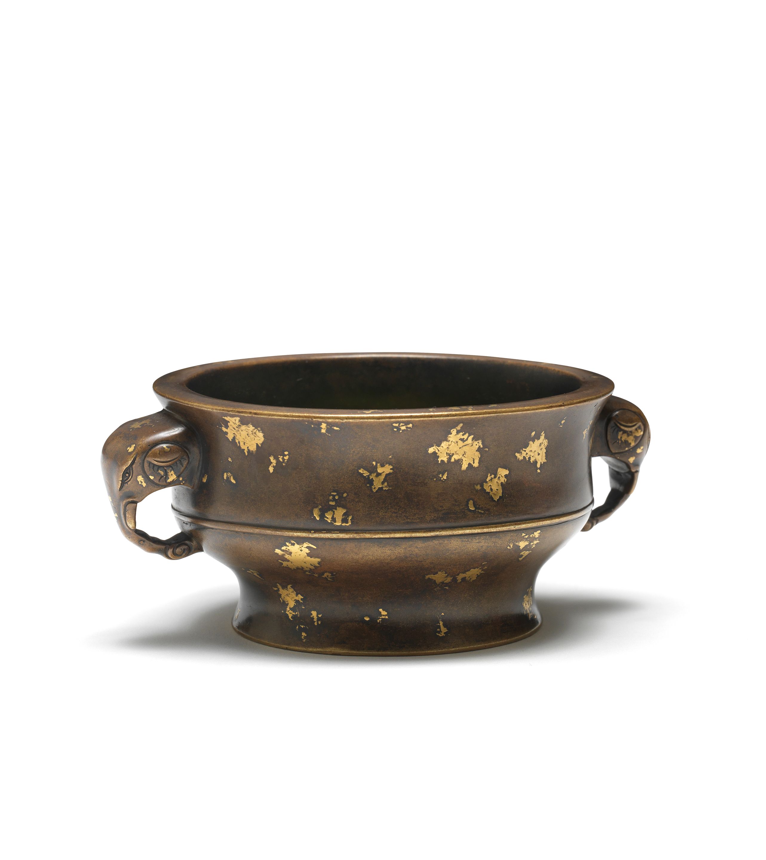 Bonhams : A RARE GOLD-SPLASHED BRONZE ELEPHANT-HEAD-HANDLED INCENSE ...