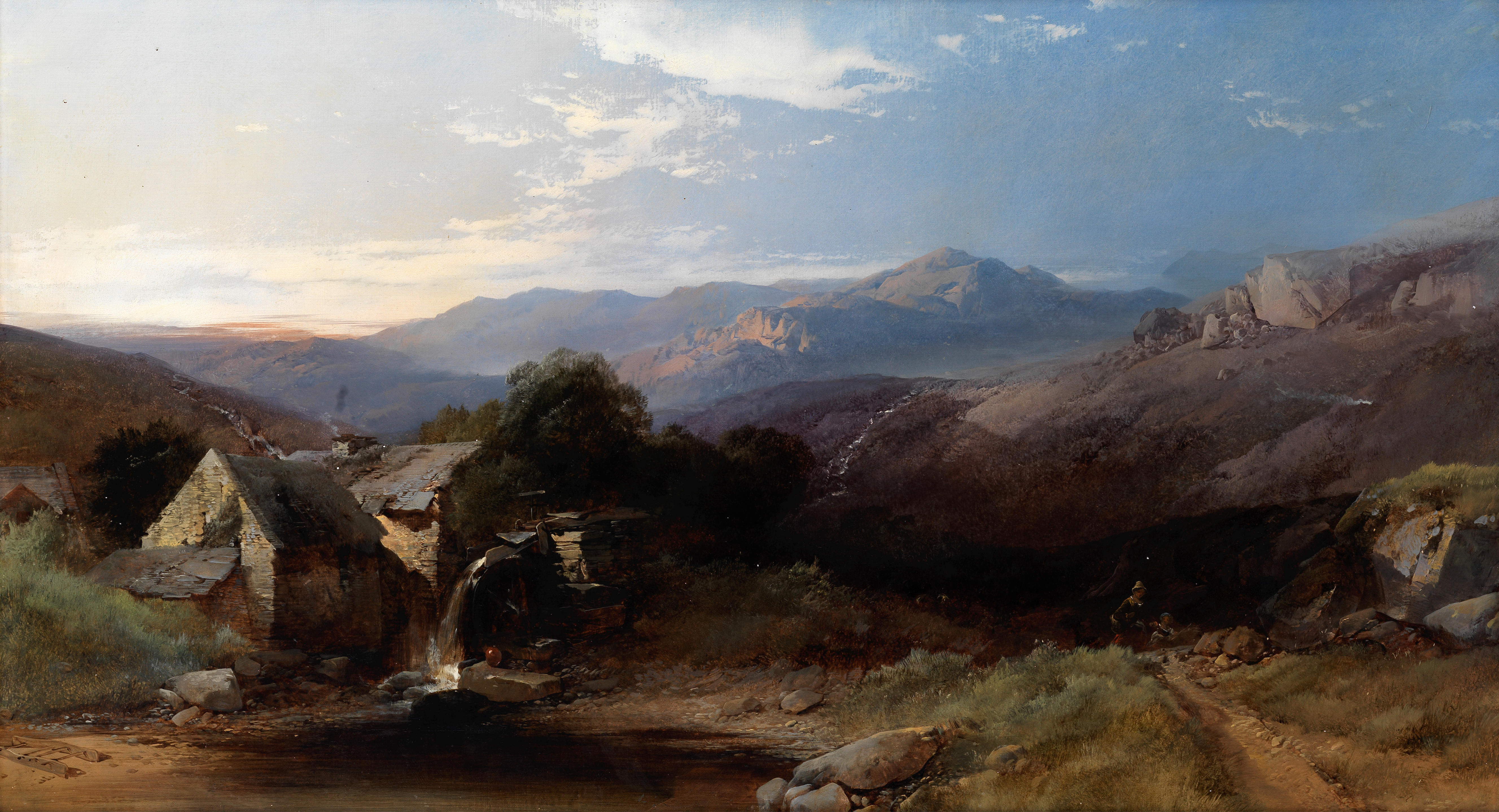 Bonhams : Henry Bright (British, 1810-1873) Watermill on a river in a ...