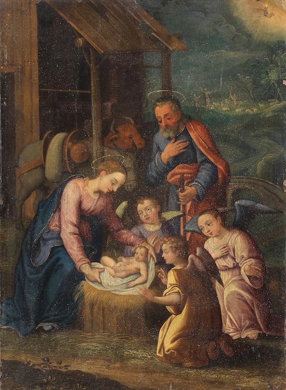 Bonhams : Flemish School, 17th Century The Nativity, with the ...