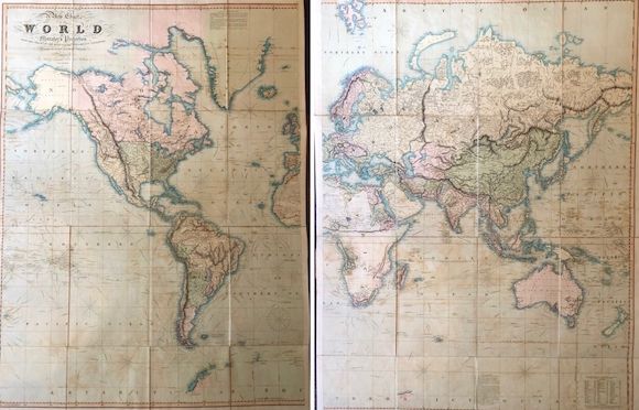 Bonhams : A Teesdale Monumental Map of the World – 1845 A New Chart of ...