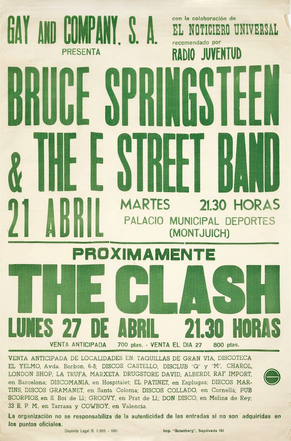 Bonhams : The Clash / Bruce Springsteen A Spanish tour poster, 21st ...