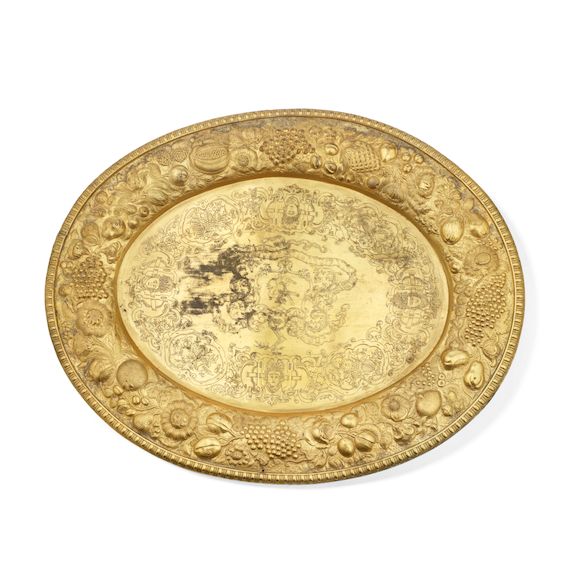 Bonhams : A 19th century Dutch gilt brass oval repoussé charger in the ...