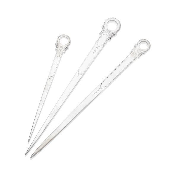 Bonhams : Three George III Irish silver meat skewers Benjamin Taitt ...