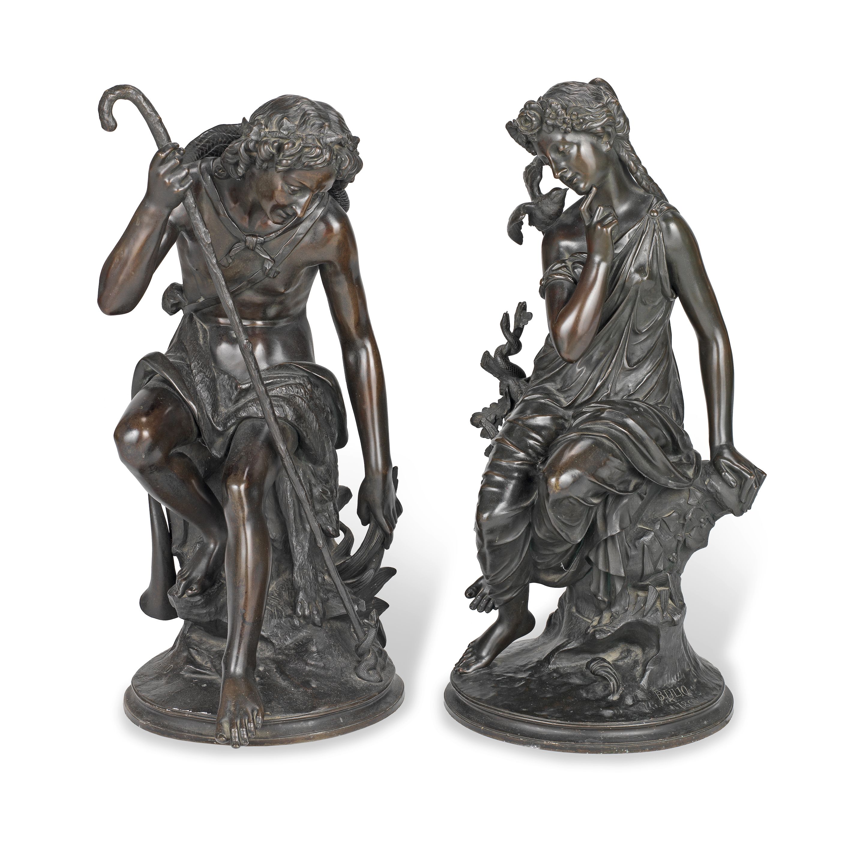 Bonhams : Jean Bulio (French, 1827-1911) A pair of patinated bronze ...