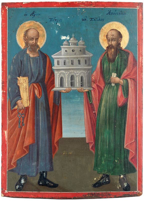 Bonhams : Two Greek icons the first depicting Peter and Paul, the ...
