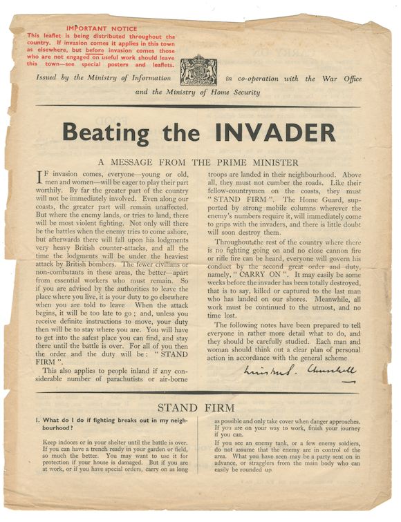 Bonhams : CHURCHILL (WINSTON) Beating the Invader. A Message from the ...