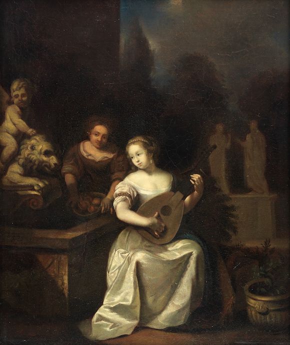 Bonhams : After Caspar Netscher, late 17th Century A lady playing a ...