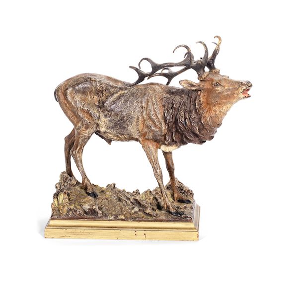 Bonhams : Franz Xavier Bergman (Austrian, 1861-1936) A cold painted bronze model of a stag on an ...
