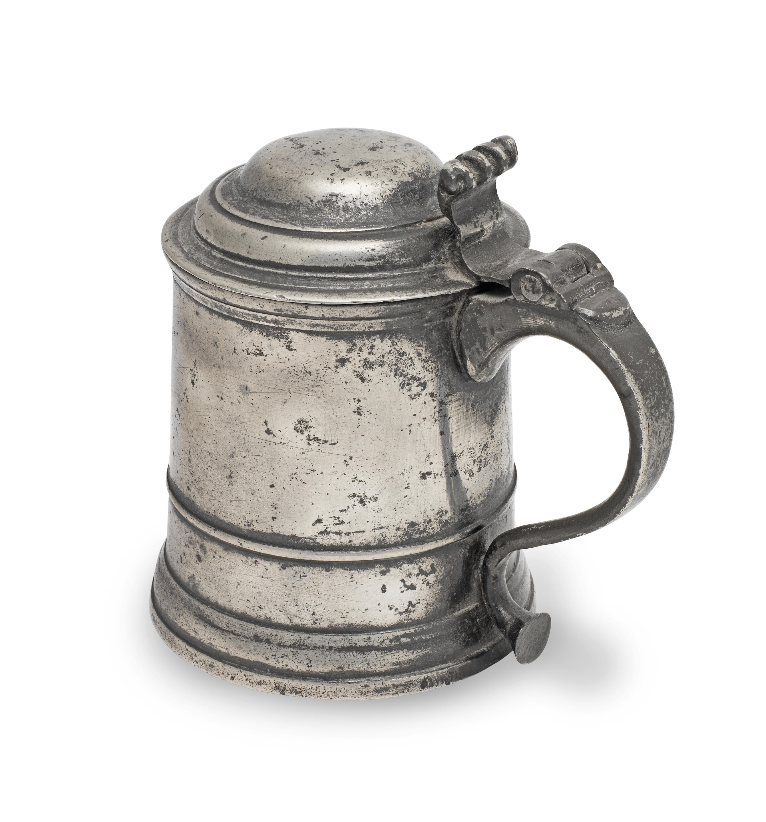 Bonhams A George Ii Pewter Oeas Pint Low Dome Lidded Tankard Bristol