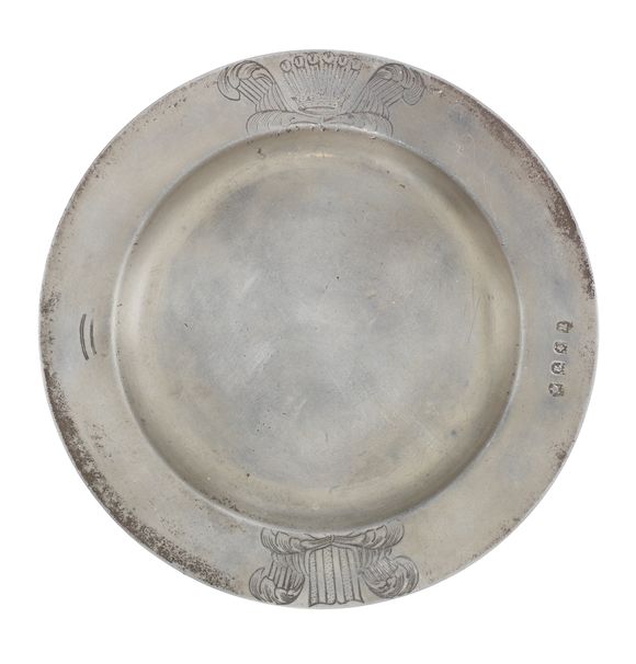 Bonhams : A rare Charles II pewter plain rim armorial plate, circa 1680
