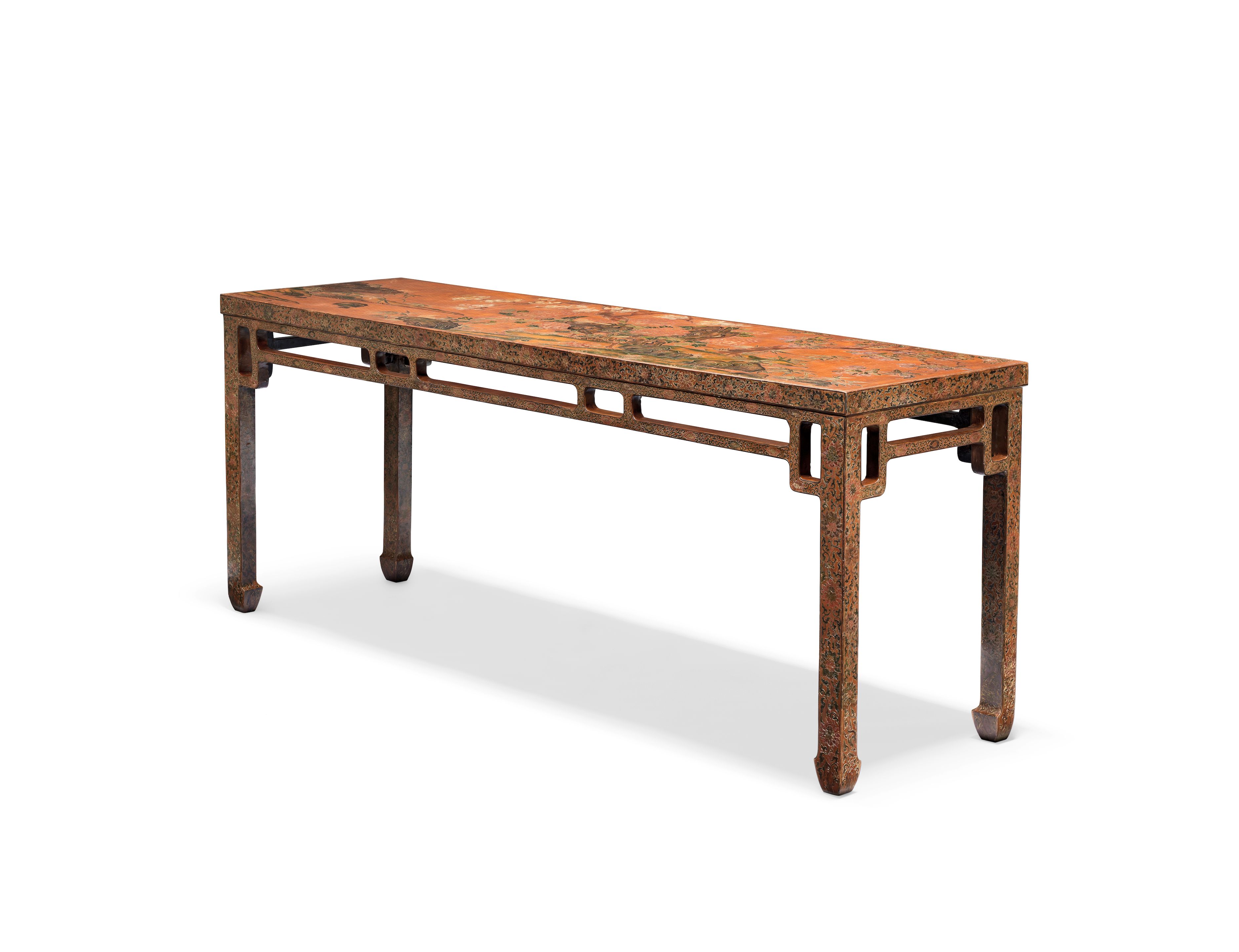 Bonhams : A RARE LARGE TIANQI AND QIANGJIN LACQUER ALTAR TABLE Wanli