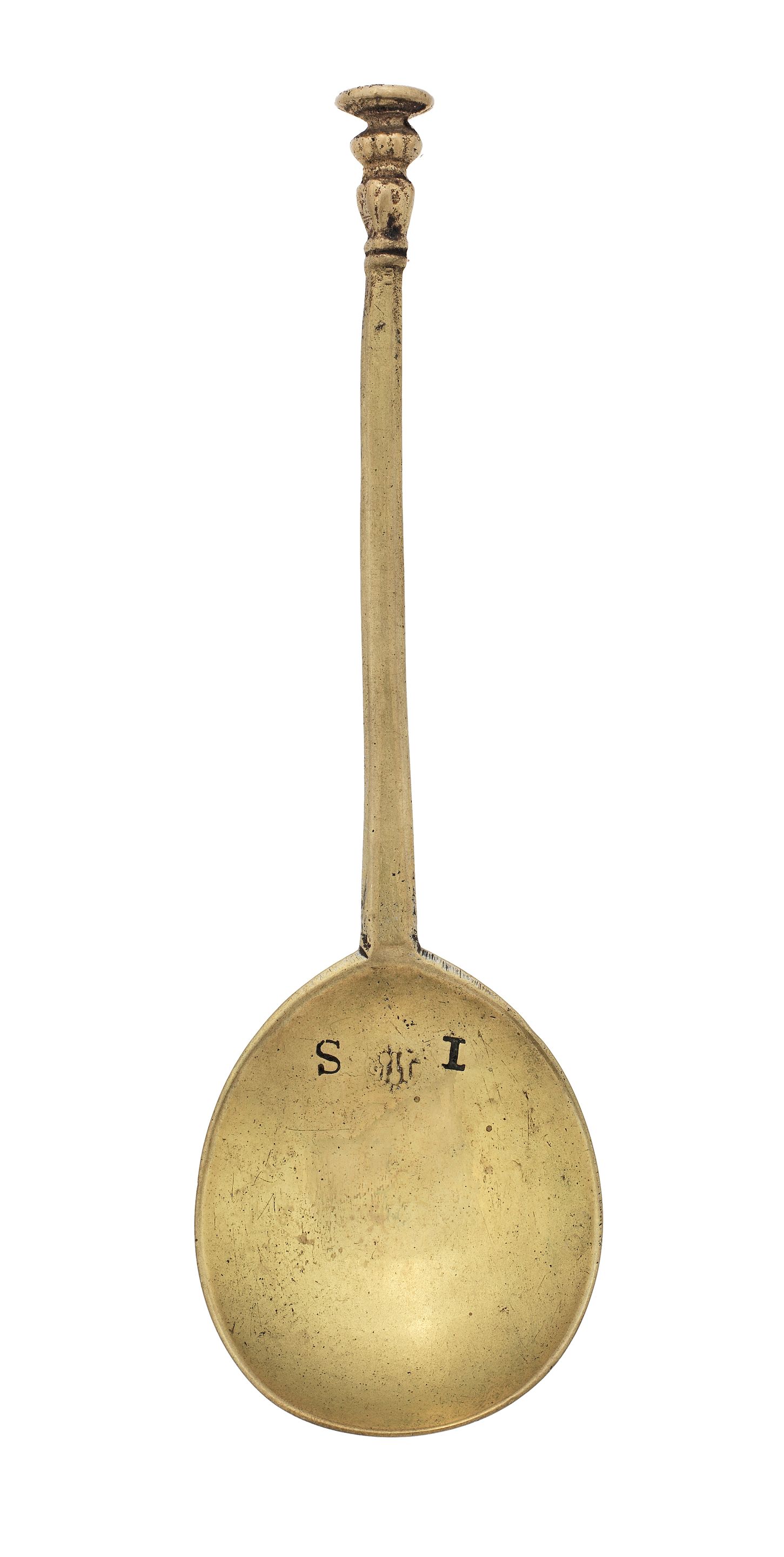 Bonhams : A tinned latten scroll-baluster and gadrooned seal knop spoon ...