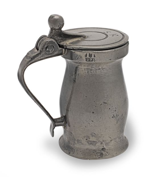 Bonhams : A rare George I pewter OEWS half-gill ball and wedge baluster ...