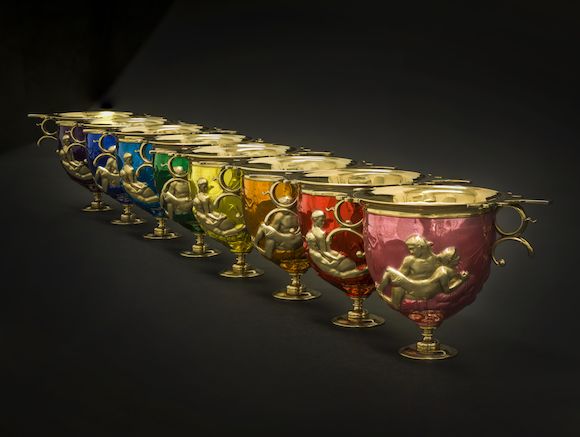 Bonhams : The Pride Cups: Eight cast silver-gilt and coloured cups Hal ...